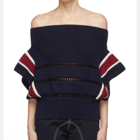 Self-Portrait | Sweaters | Selfportrait Navy Knit Off The ...